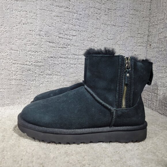 UGG | Shoes | Ugg Australia Classic Mini Womens Size Us 6 Black Suede Double Zip Snow Boots ...